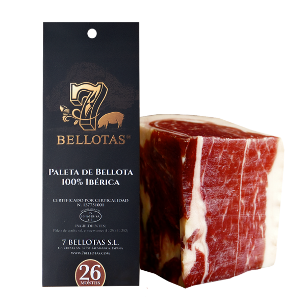 7 BELLOTAS® 26个月肩膀火腿 100% Ibérico BELLOTA Pata Negra Weight + 1 公斤整